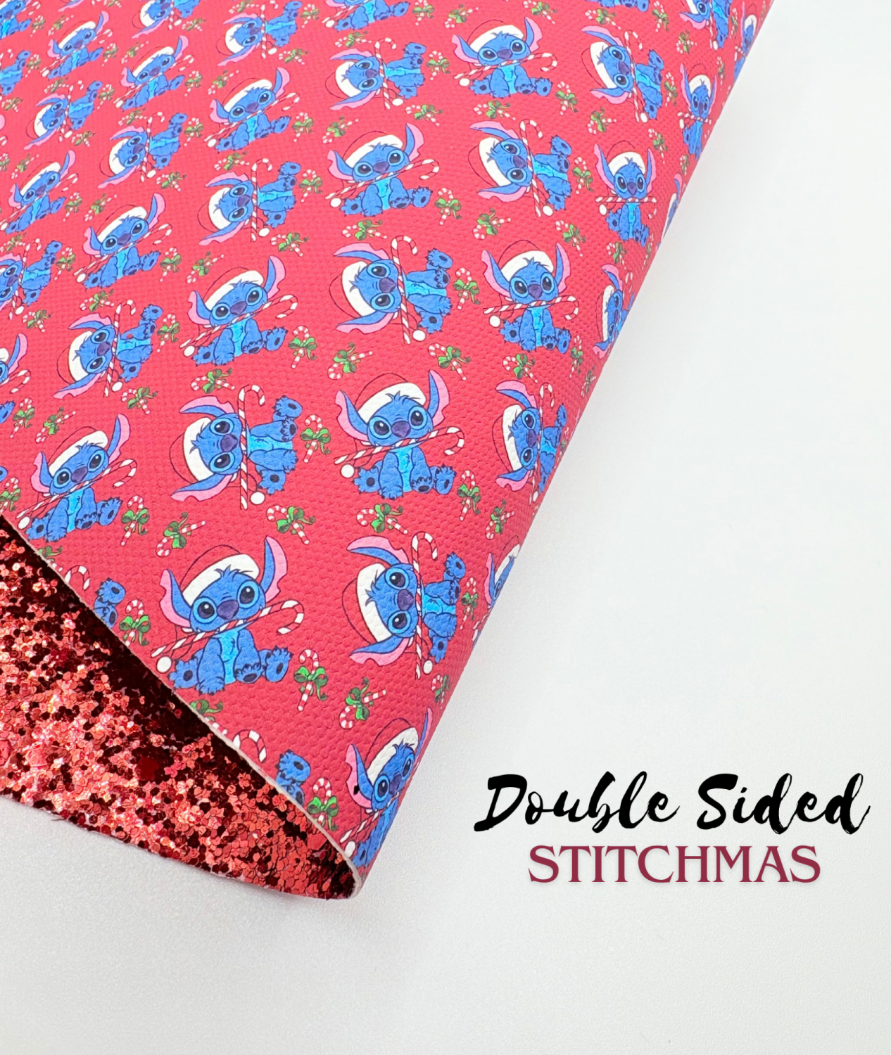 RED - Double Sided Blue Stitchmas canvas backed with chunky glitter
