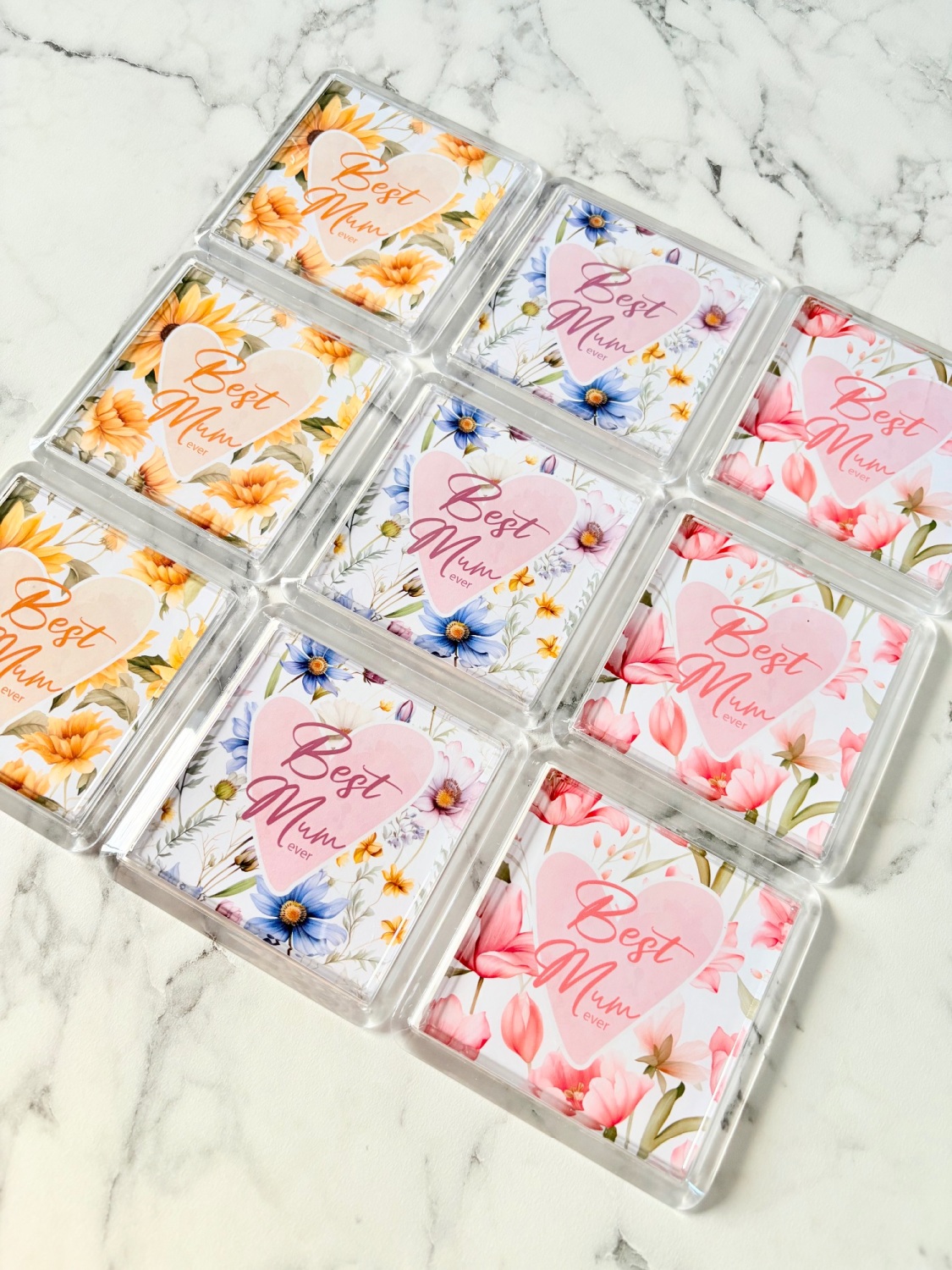 Floral Best mum ever mothers day gift plastic display coaster