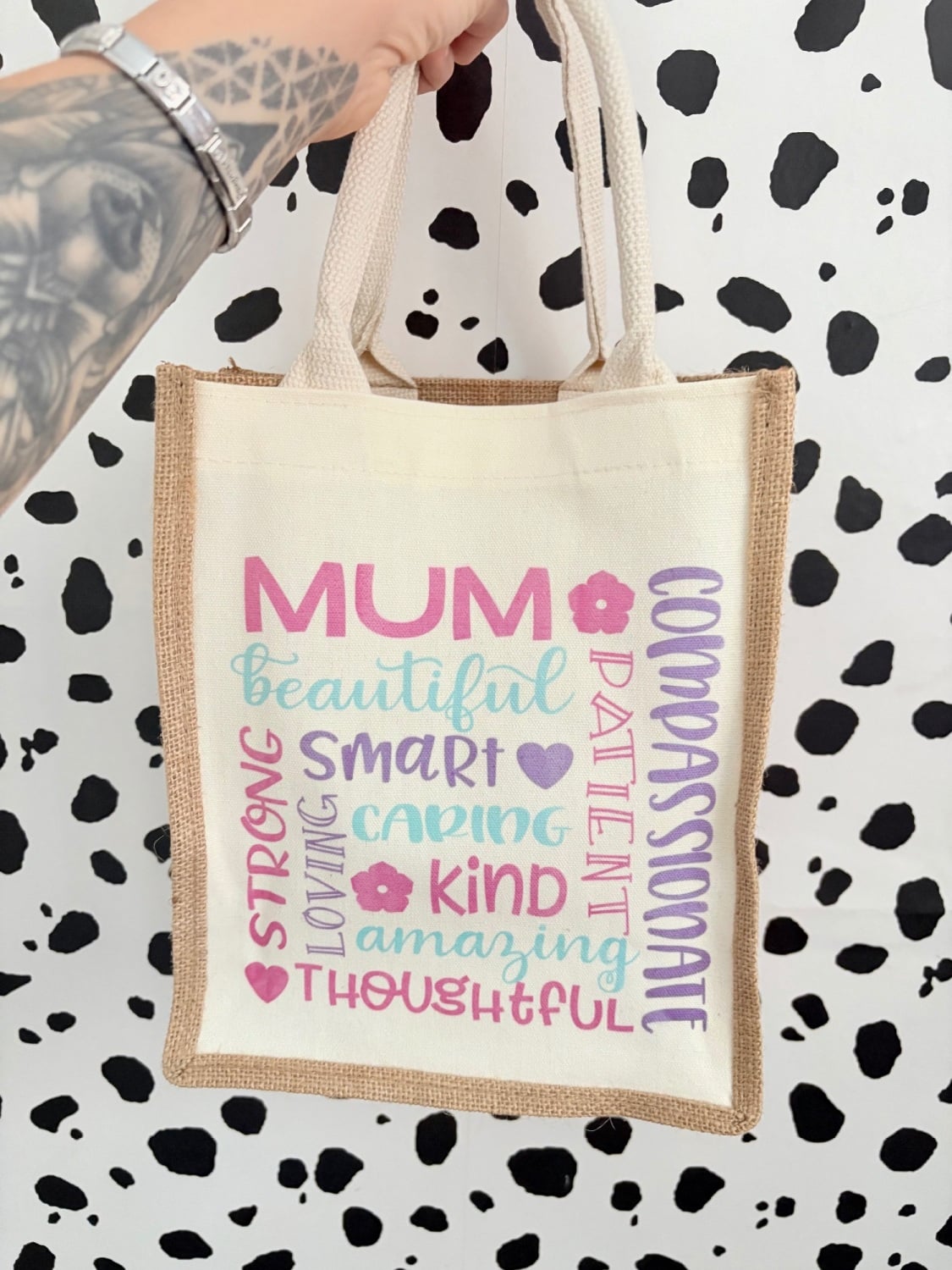 Medium Colourful Mum Wording Jute Bag Mothers day gift