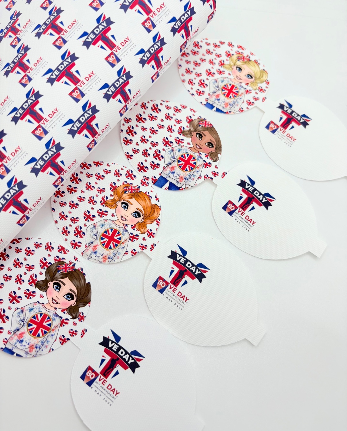 VE DAY Dolly Girl 80th anniversary British flag england pre cut bow loop