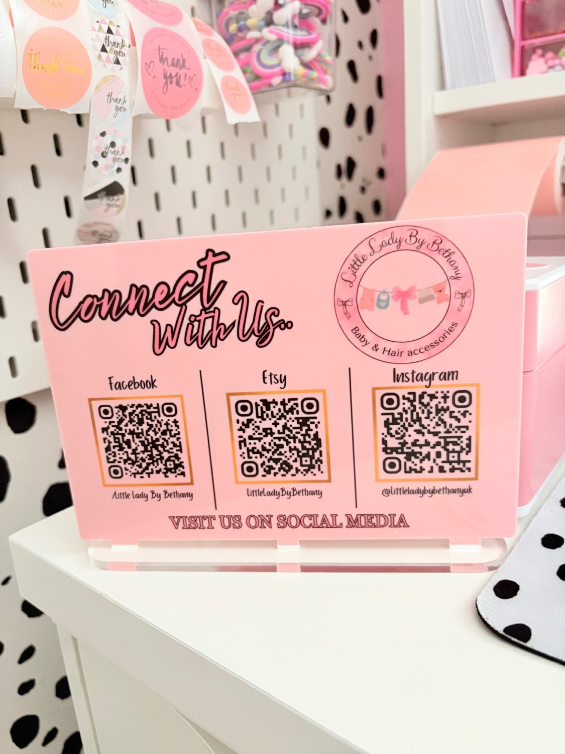 Pink Rectangle Acrylic Stall Filler Office display personalised sign