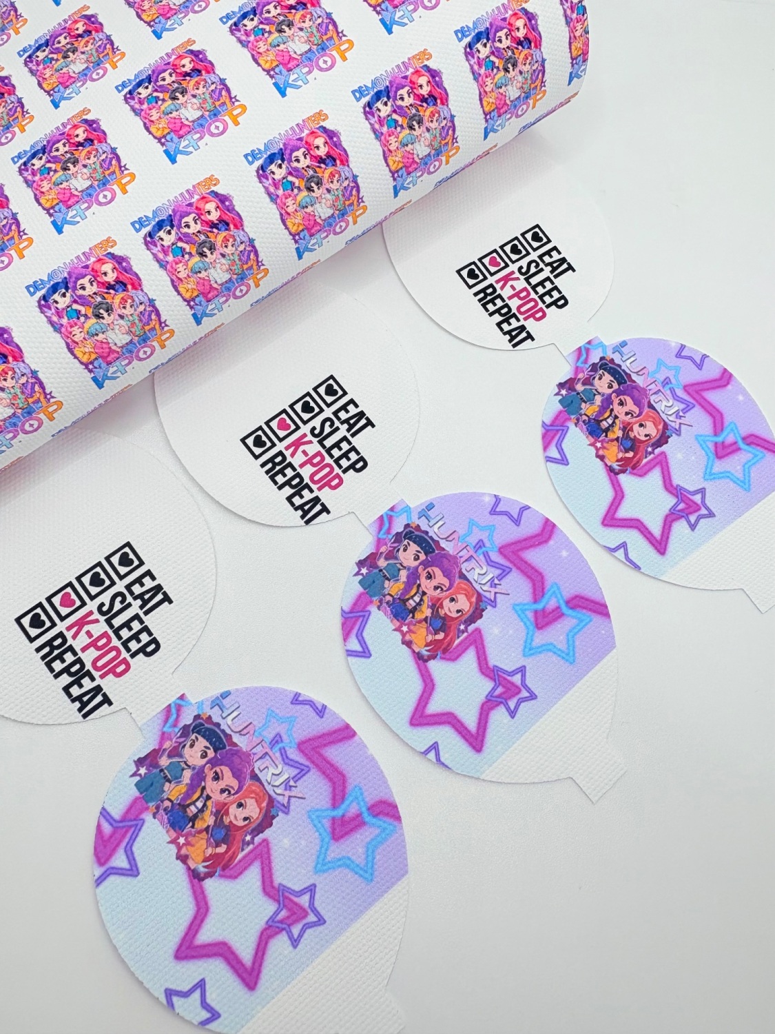 Eat sleep k pop repeat demon hunters Huntrix printed pre cut bow loop