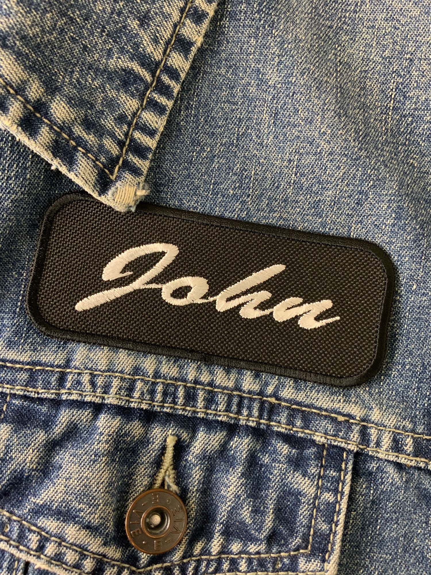 Vintage Style 1 Line Rectangle Personalised Name Embroidered Black ...