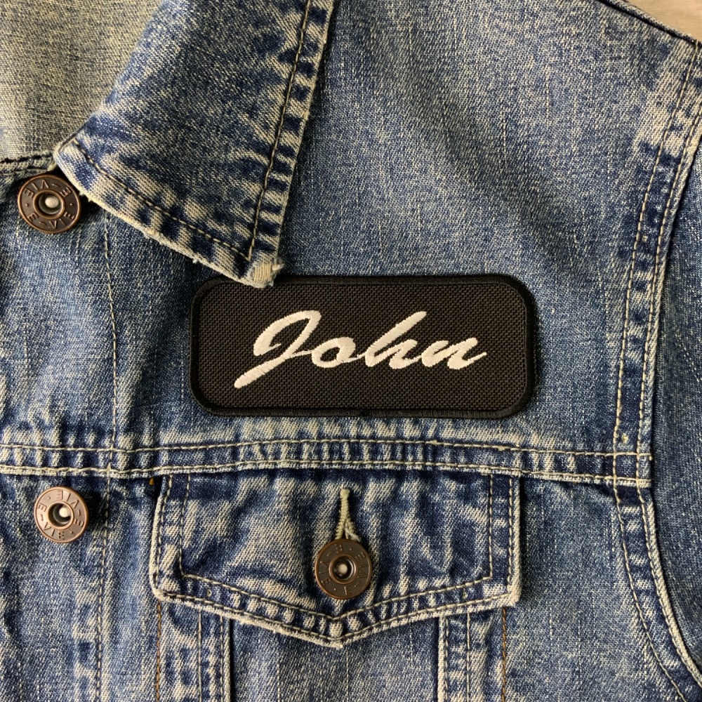 Vintage Style 1 Line Rectangle Personalised Name Embroidered Black ...