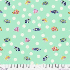 Floral Reel by Tula Pink - 268 Sea Foam (Fish on seafoam background)