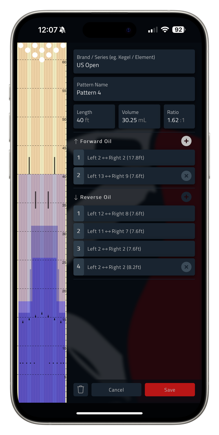 Bowling Tools / Oil Pattern Library / Custom Patterns