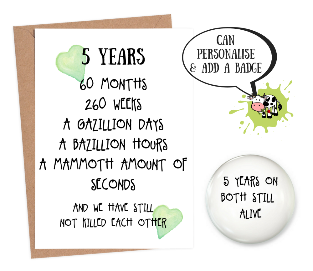 5th Year Anniversary Card Personalised Wedding Anniversary Funny 5th Year Anniversary Card Personalised Wedding Anniversary Funny