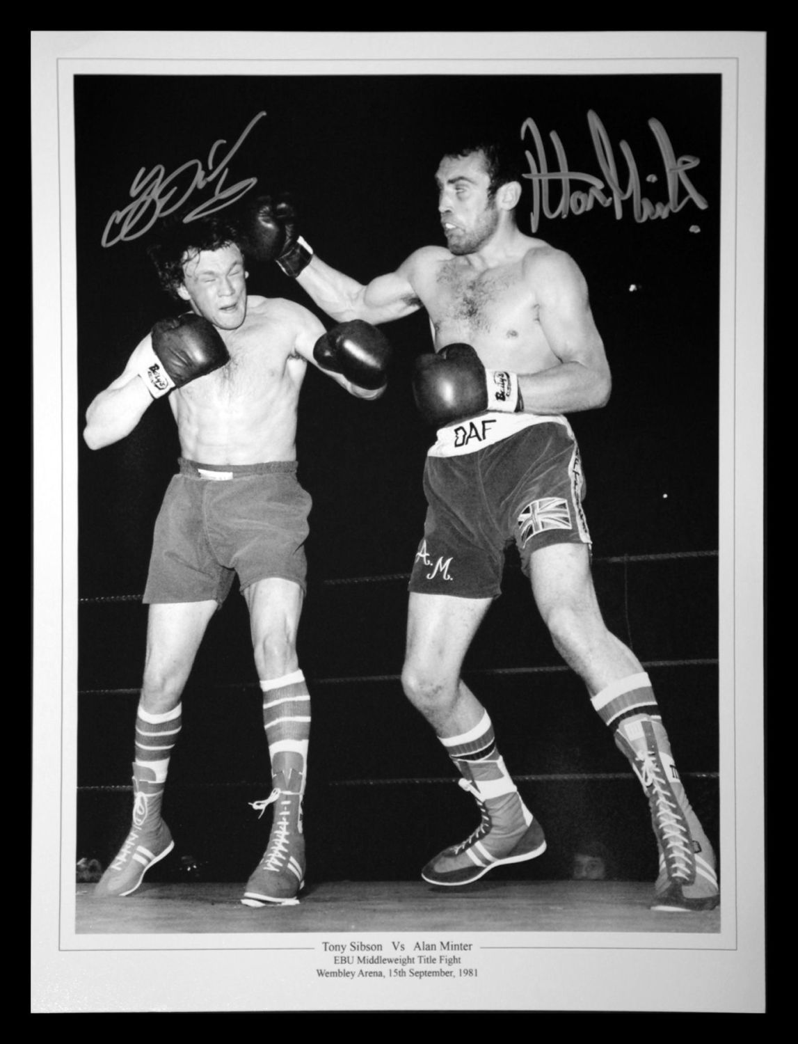 Alan Minter And Tony Sibson Dual Signed Boxing 12x16 Photograph