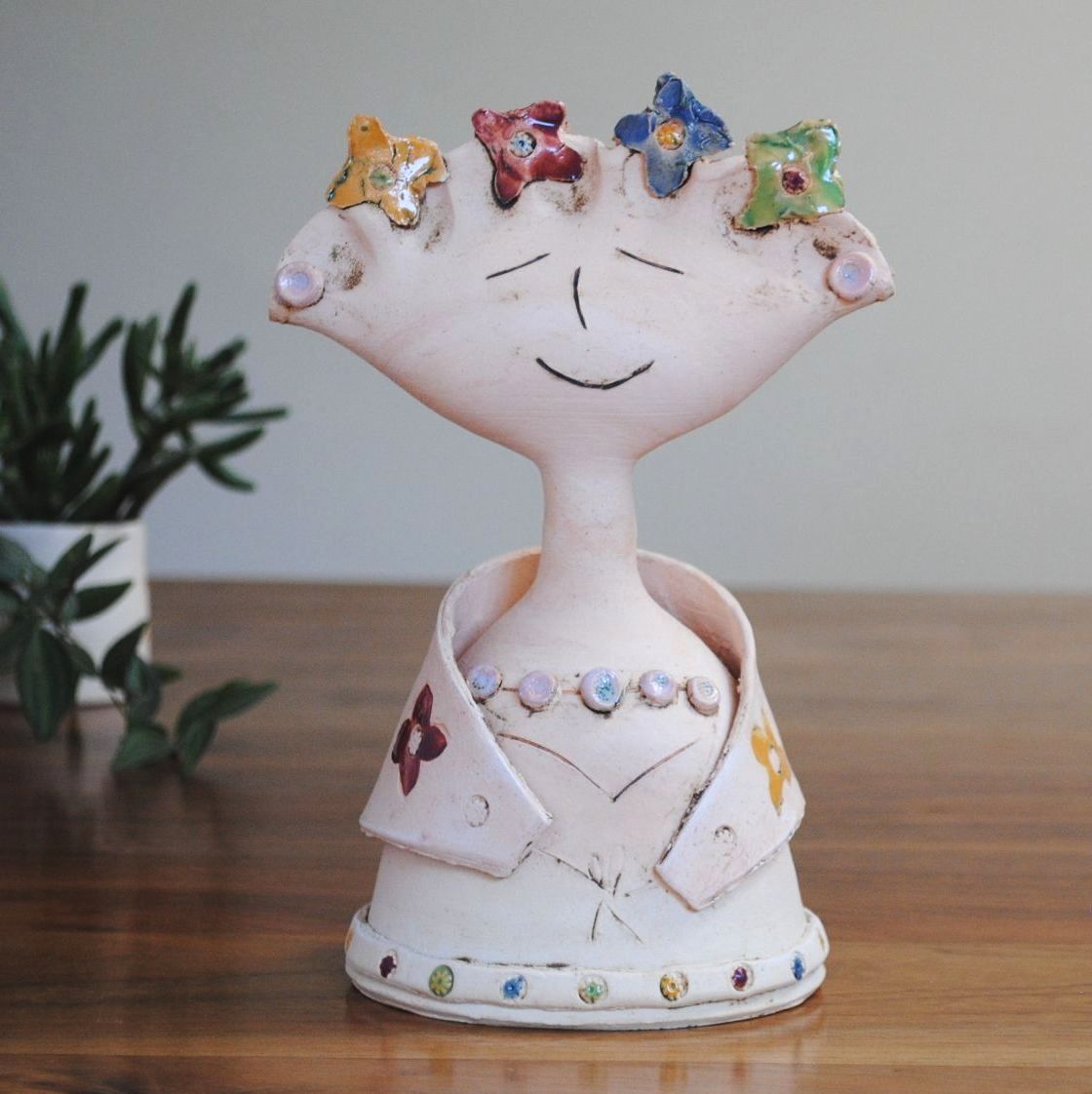 Ceramic Sculpture Girl with Flowers | Iveta Goddard Ceramics