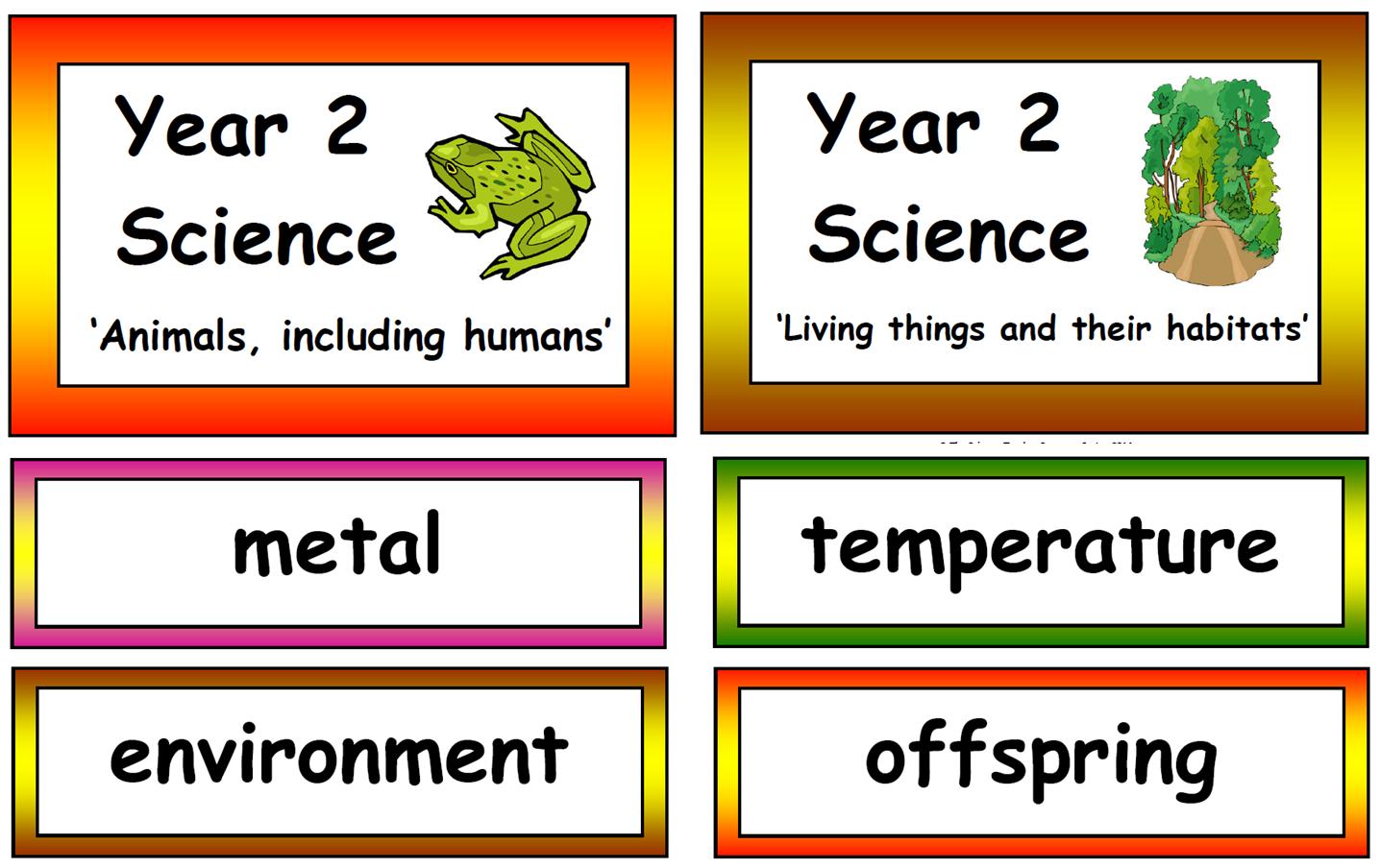 New National Curriculum Year 1 Science Vocabulary