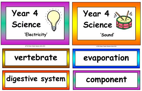 New National Curriculum Year 4 Science Vocabulary New National Curriculum Year 4 Science Vocabulary