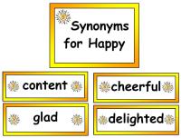 Synonyms display vocabulary cards for sad