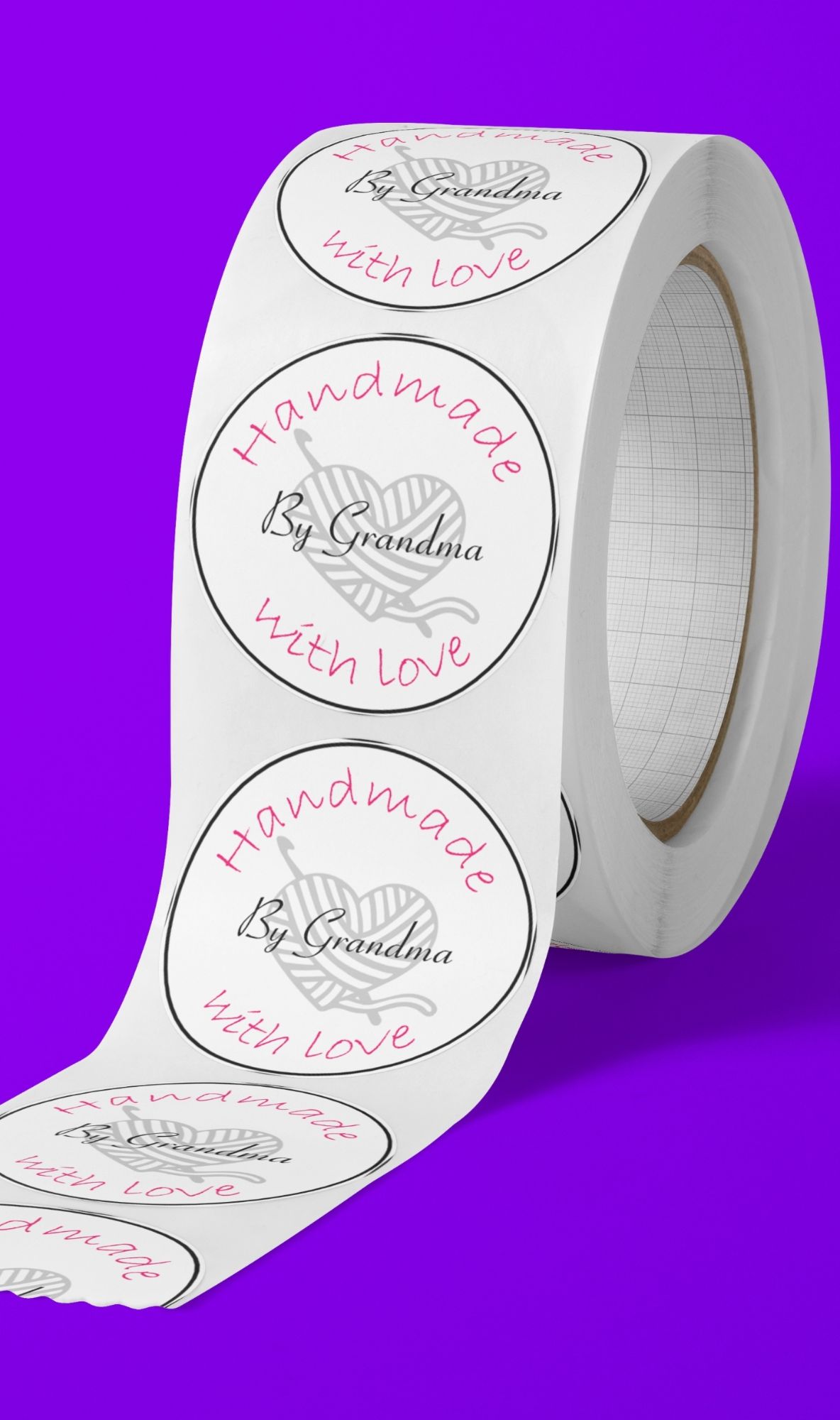 Handmade with love by name. Crocheted personalised stickers