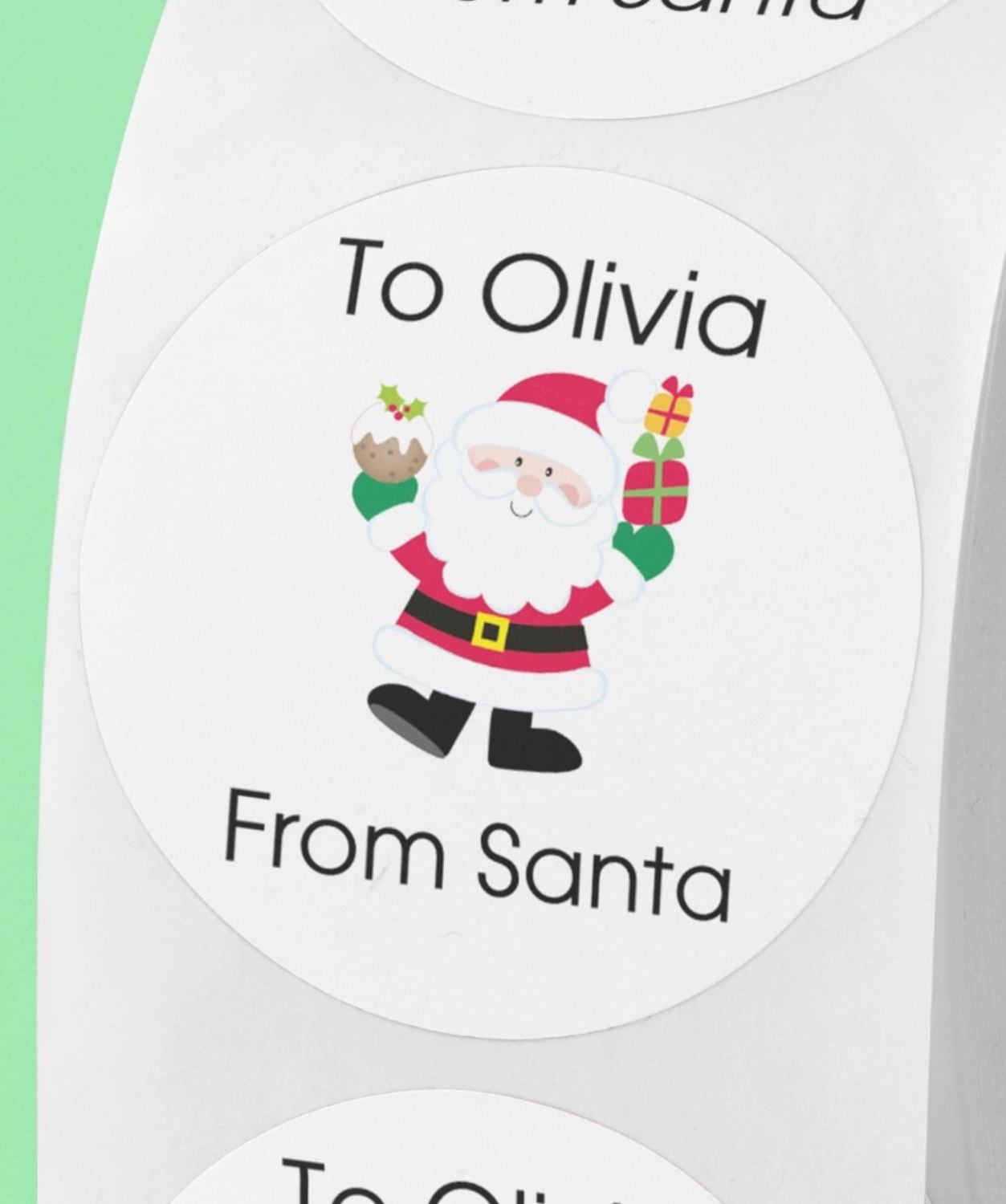 From Santa round stickers. Personalised.