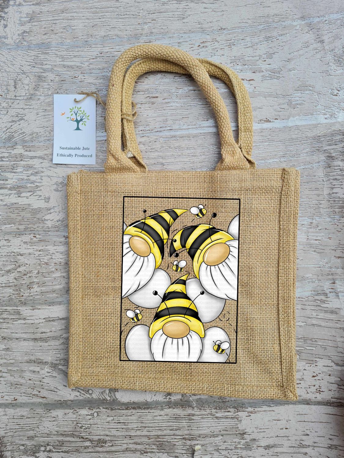 Bee Trio Gonks JUTE Gift Bag