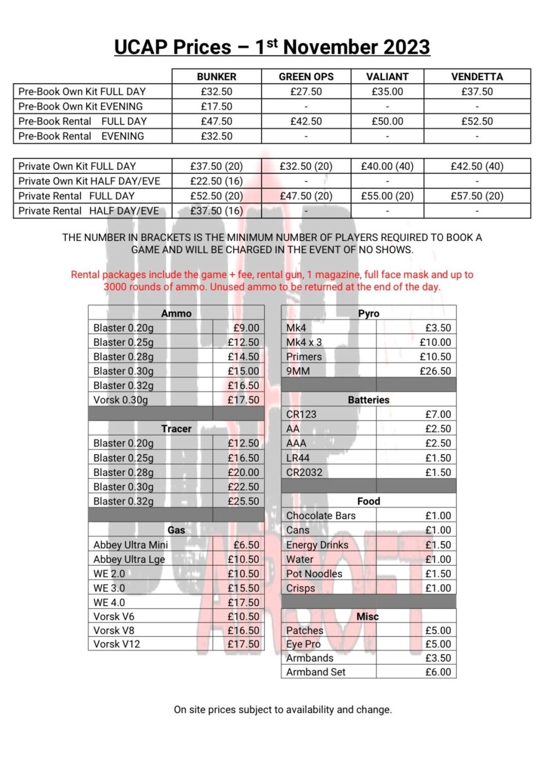 Prices