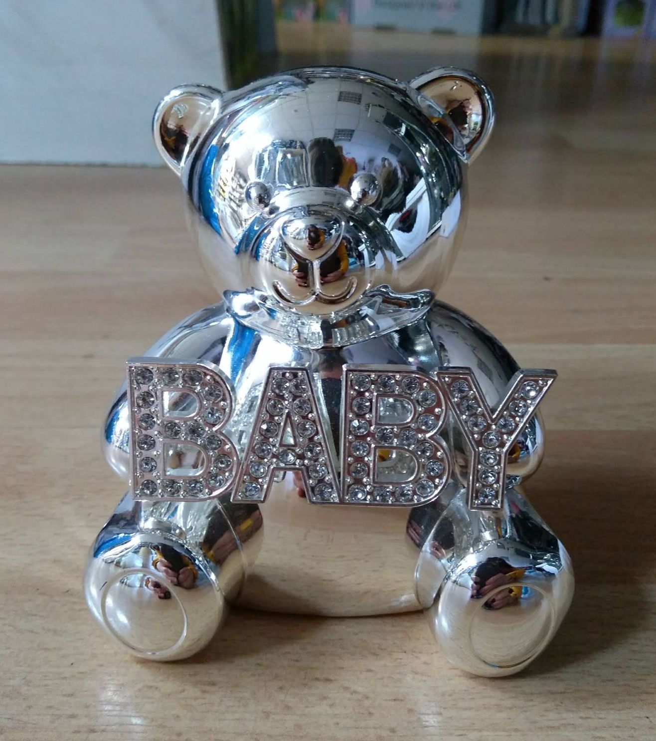 Baby Silver Coloured Teddy Money Box