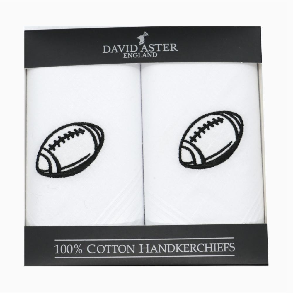Rugby Embroidered White Cotton Handkerchiefs