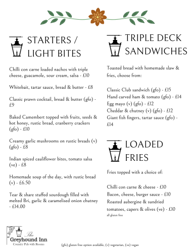 Traditional Pub Food in Usk | The Greyhound Inn Menu