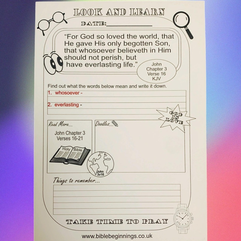 Free printable A5 Bible devotional worksheets for children, with KJV/AV ...