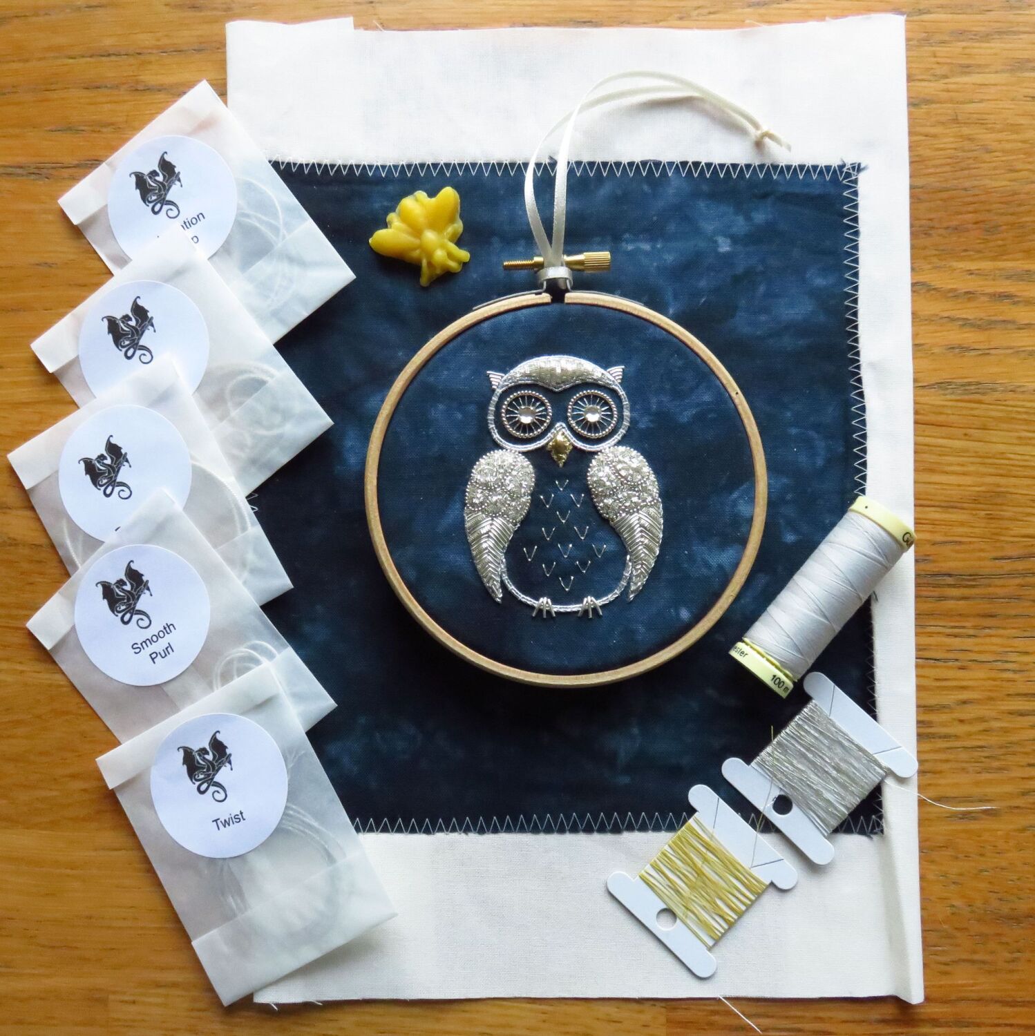 Goldwork Owl Embroidery Kit | Quilt Dragon Kits