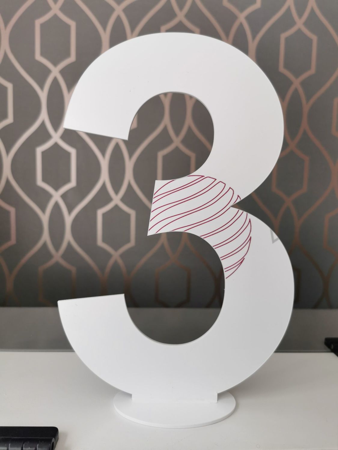 White Number 3 with Stand