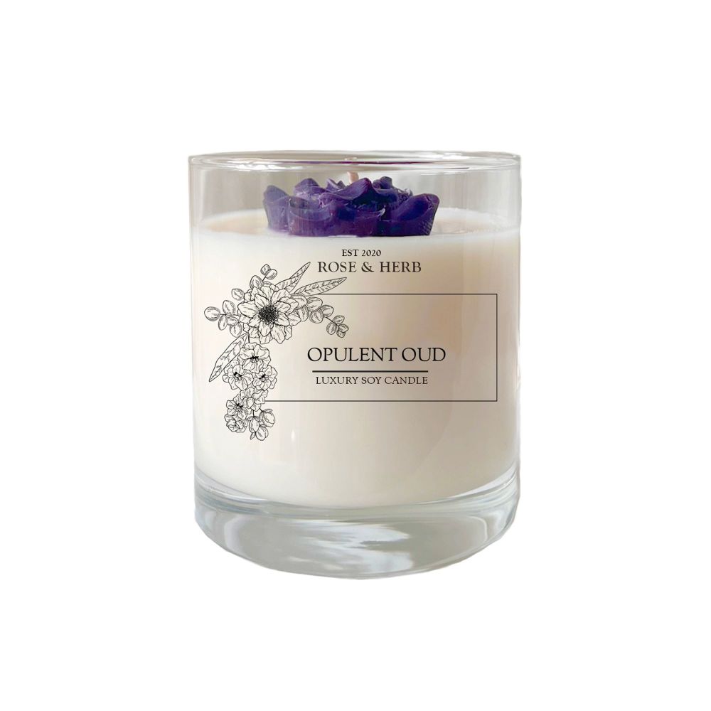 Opulent Oud Scented Candle | Rose & Herb Home Fragrances