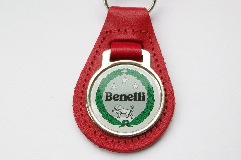 Benelli acrylic badged red leather keyring.