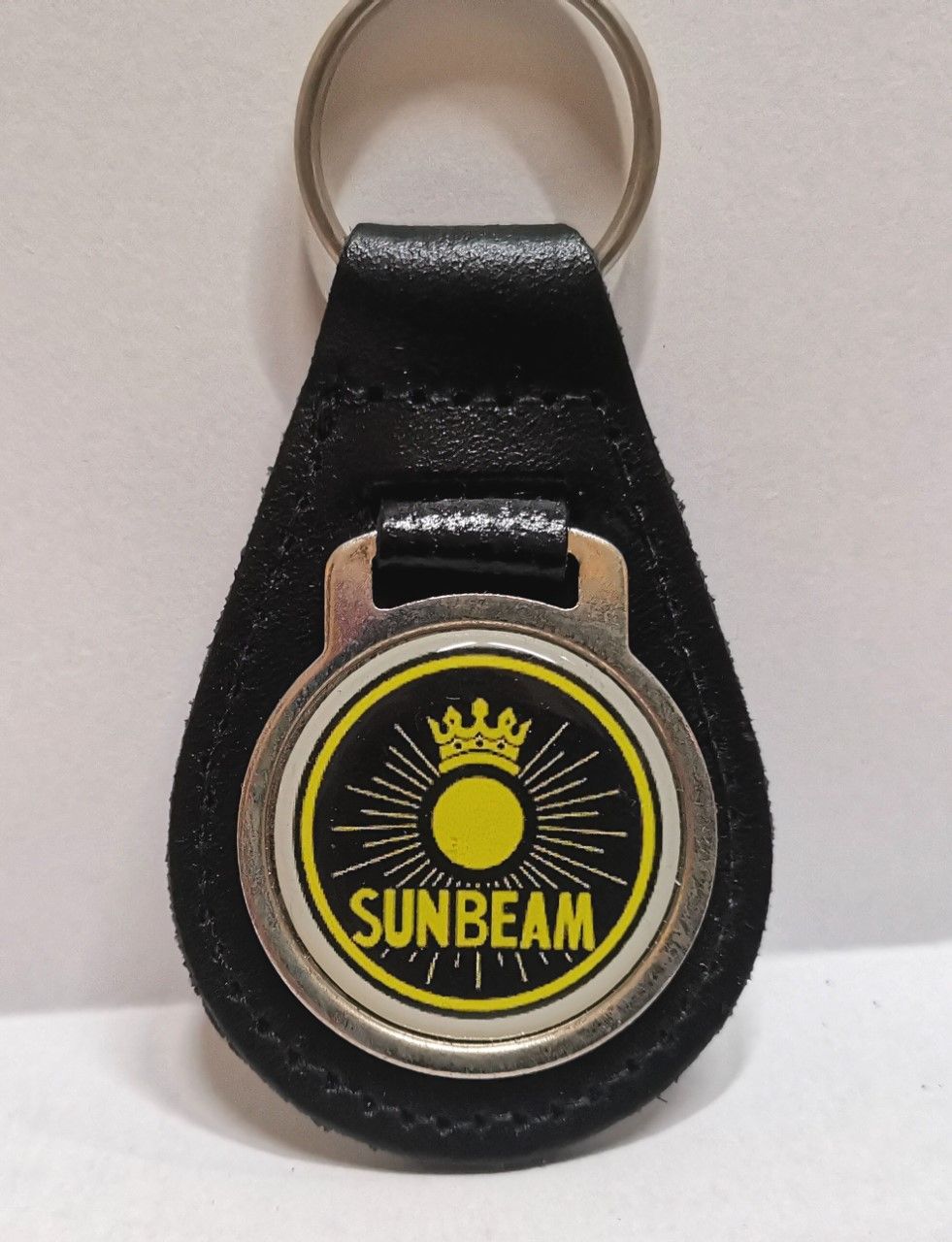 Sunbeam acrylic badged black leather keyring..