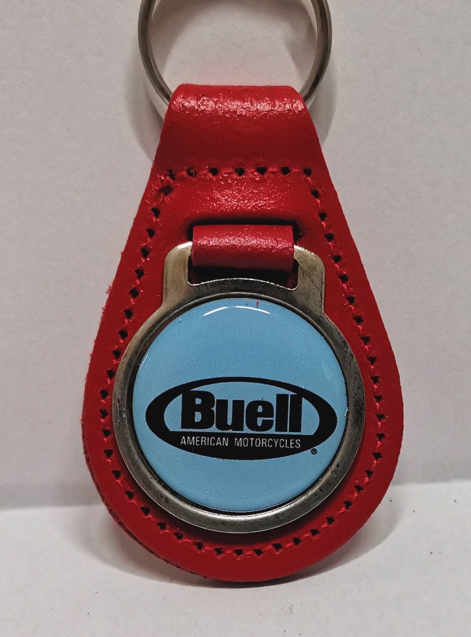 Buell acrylic badged red leather keyring