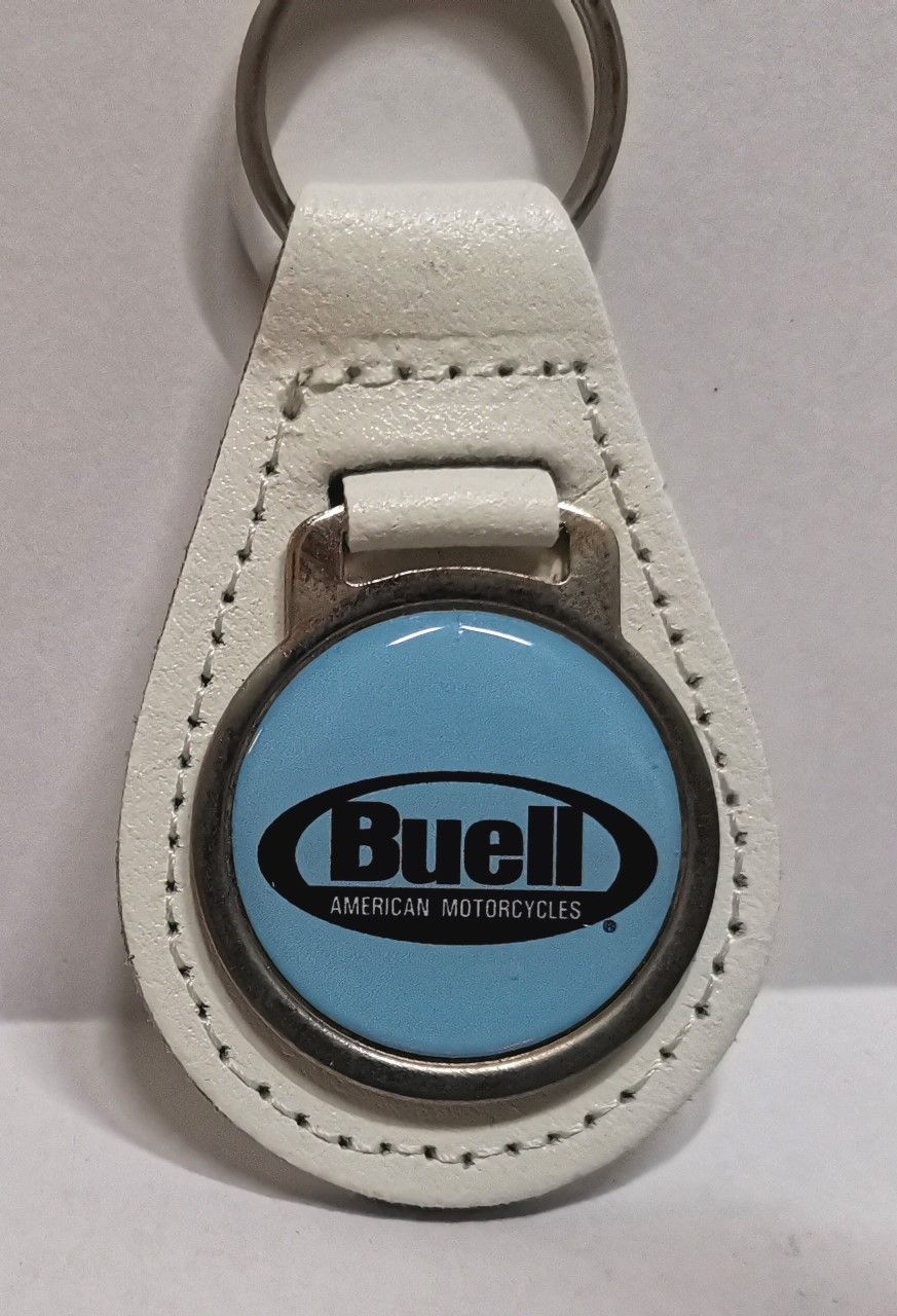 Buell acrylic badged white leather keyring