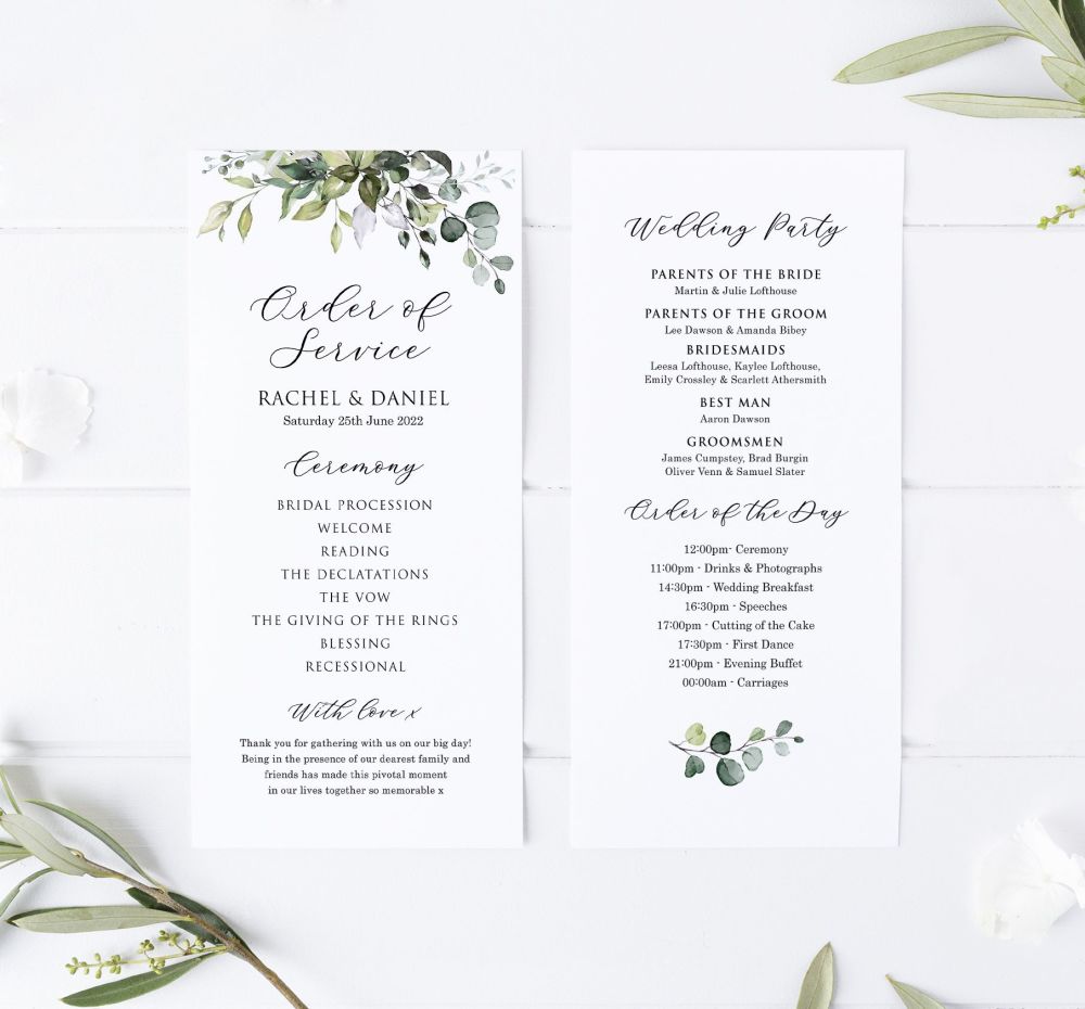 Eucalyptus Order of Service Card