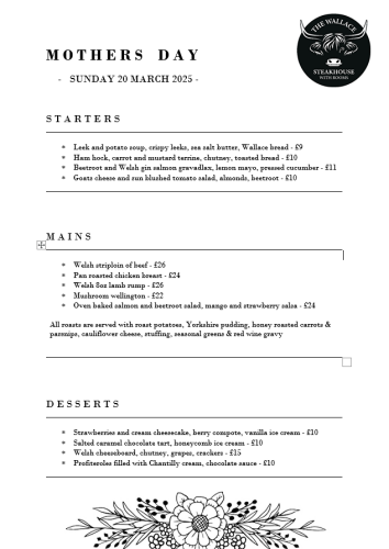 The Wallace Steakhouse Menu's